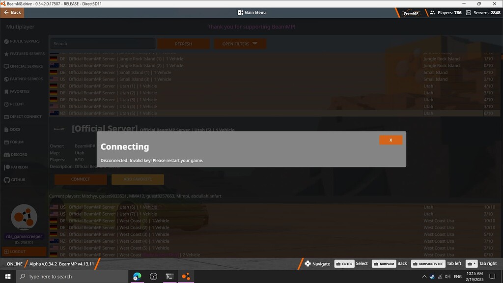Issue When Trying To Connect To Beammp Server Server Support Beammp